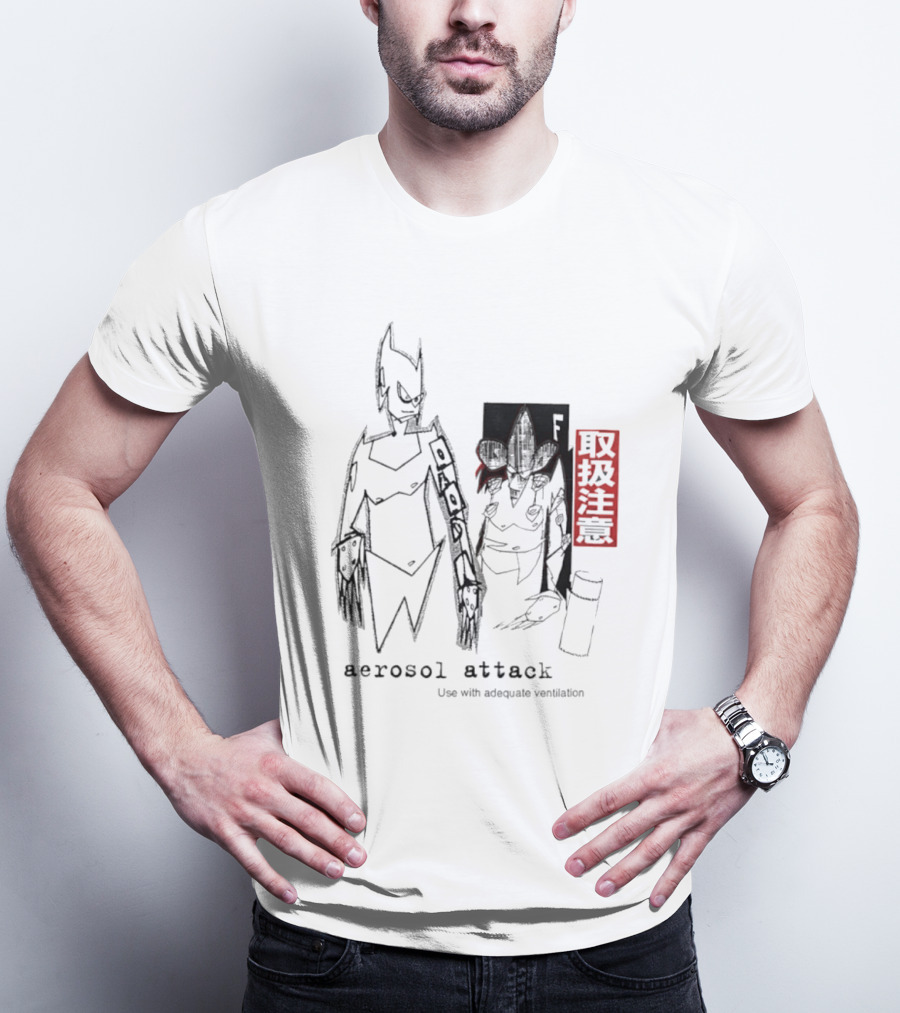 Aerosol Attack Use With Adequate Ventilation Japanese Text Robots T-Shirt