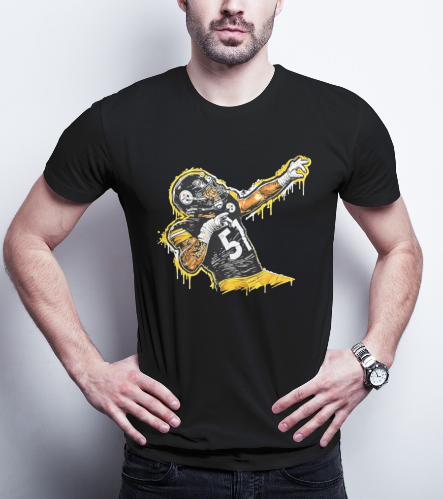 Nick Herbig 51 Pittsburgh Steelers Celebratory Pose Football Player Drawing T-Shirt