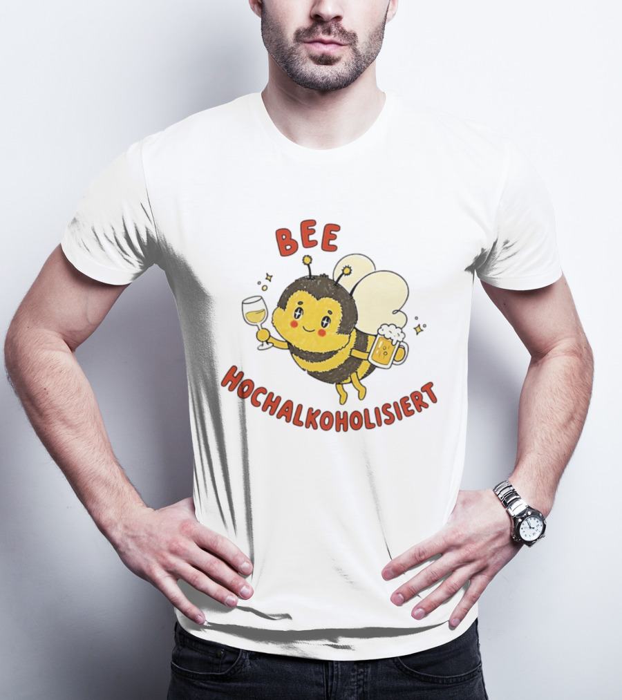 Bee Hochalkoholisiert Funny Drunk Bee Holding Beer Wine T-Shirt