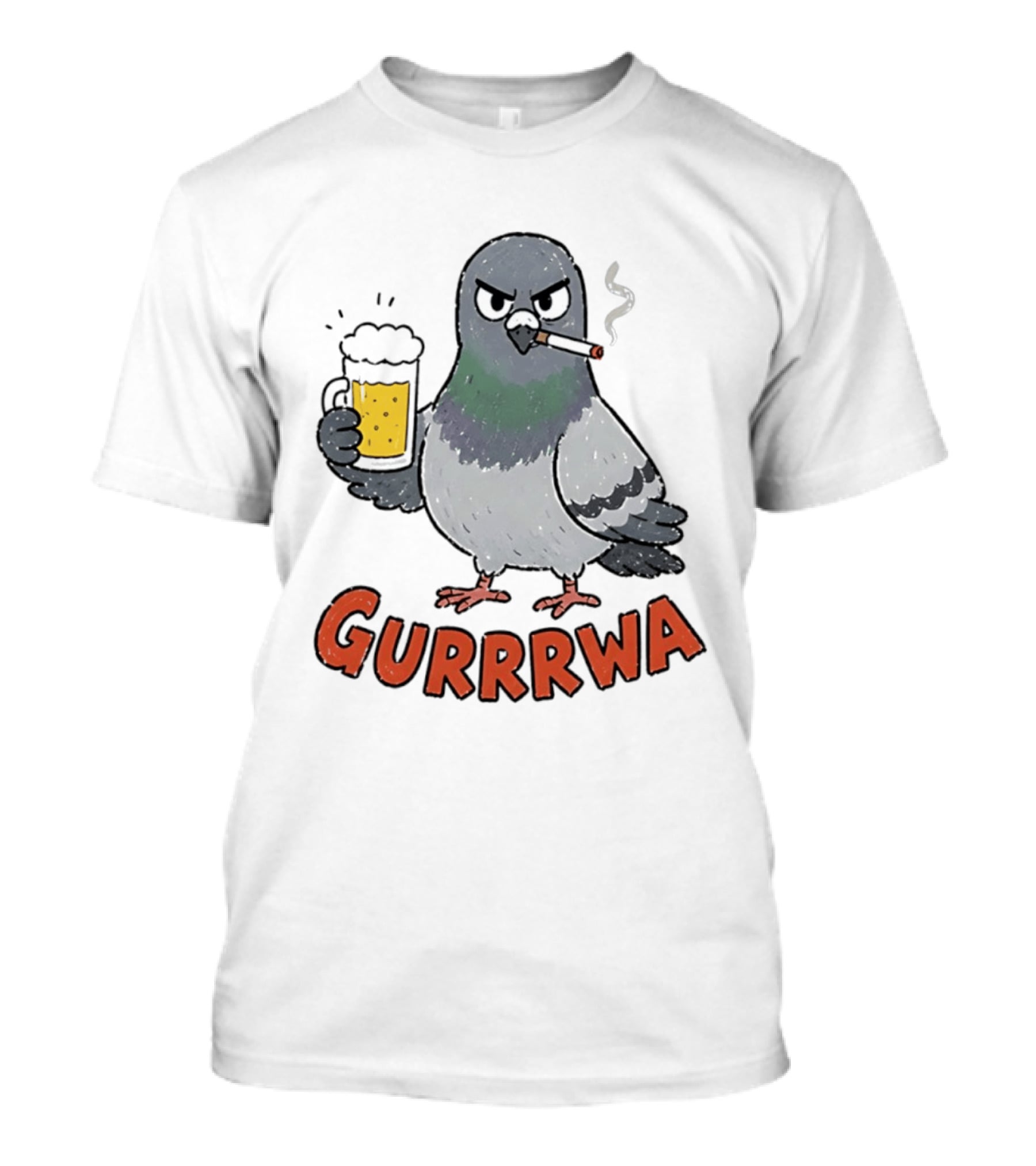 Gurrrwa Pigeon Holding Beer And Cigarette T-Shirt