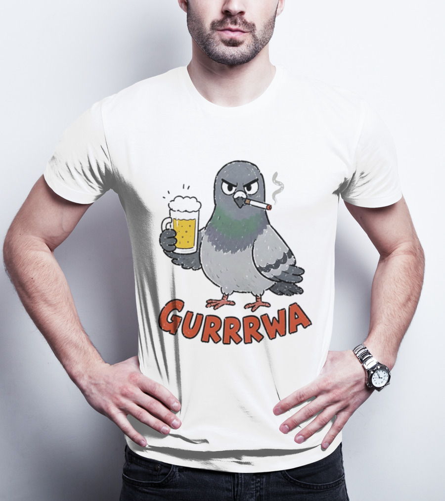 Gurrrwa Pigeon Holding Beer And Cigarette T-Shirt