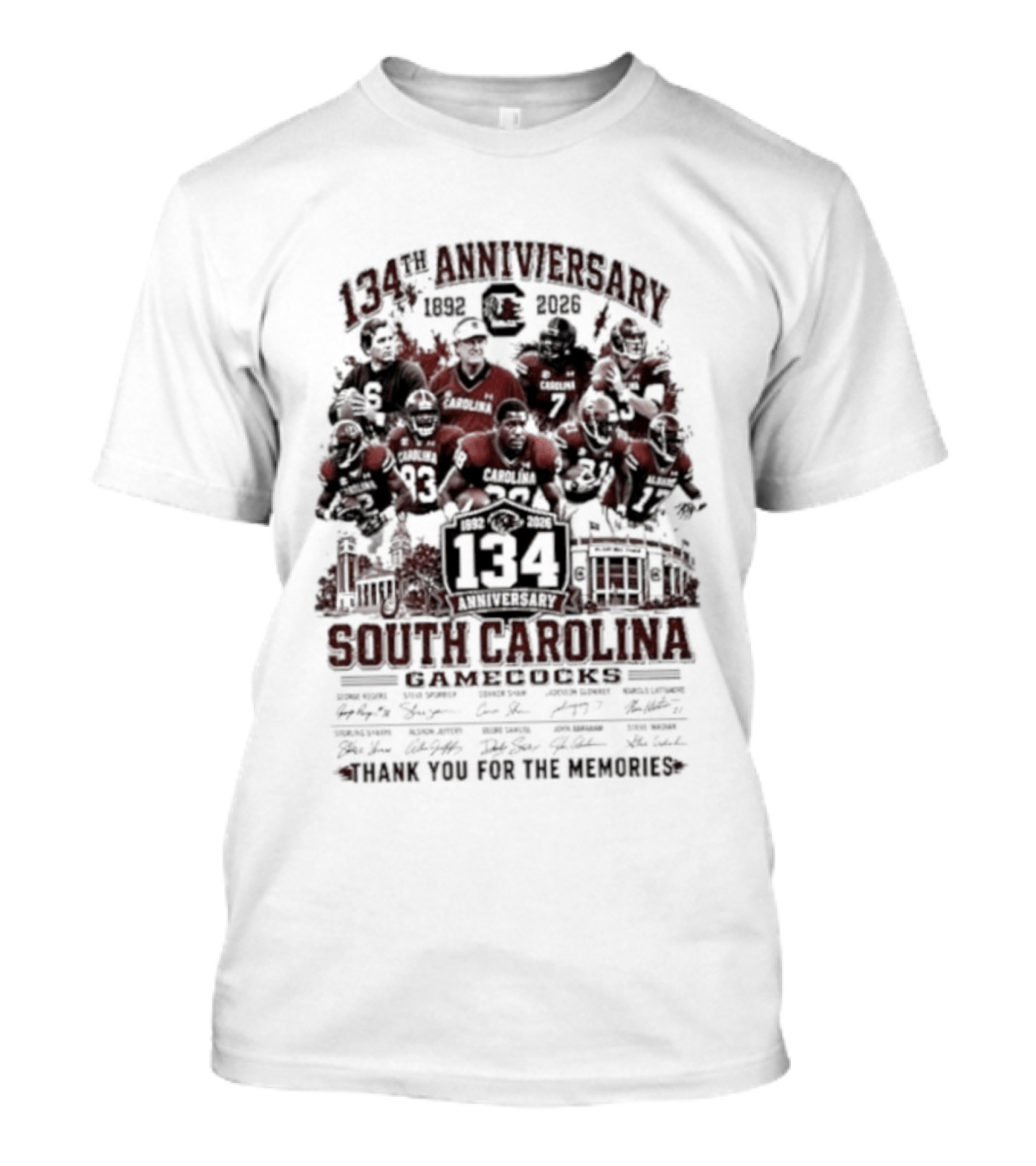 1892 2026 South Carolina Gamecocks 134th Anniversary Thank You For The Memories Signatures T-Shirt