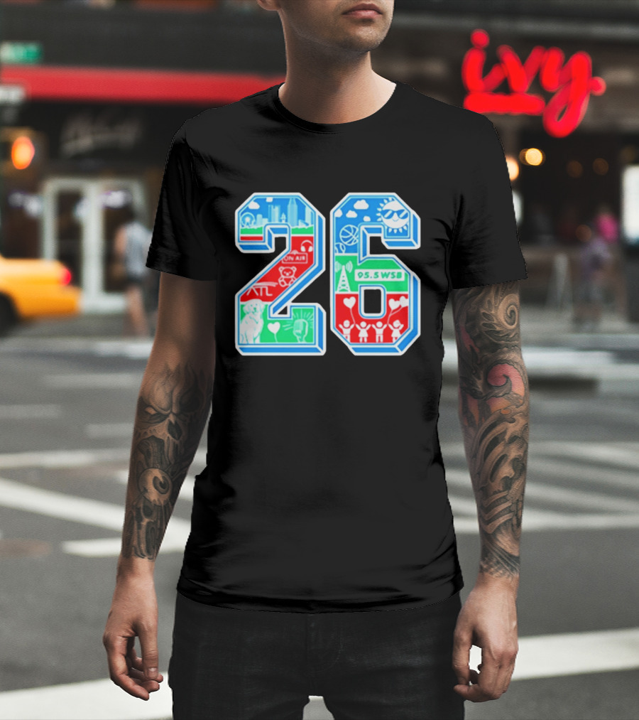 26th Annual WSB Care A Thon 95.5 WSB ATL Skyline Basketball Teddy Bear Radio Sun T-Shirt