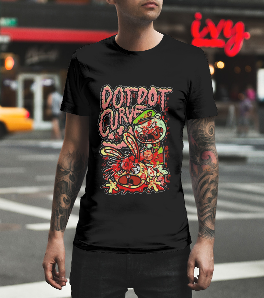 Dot Dot Curve Happy Bloodied Cartoon Friends T-Shirt
