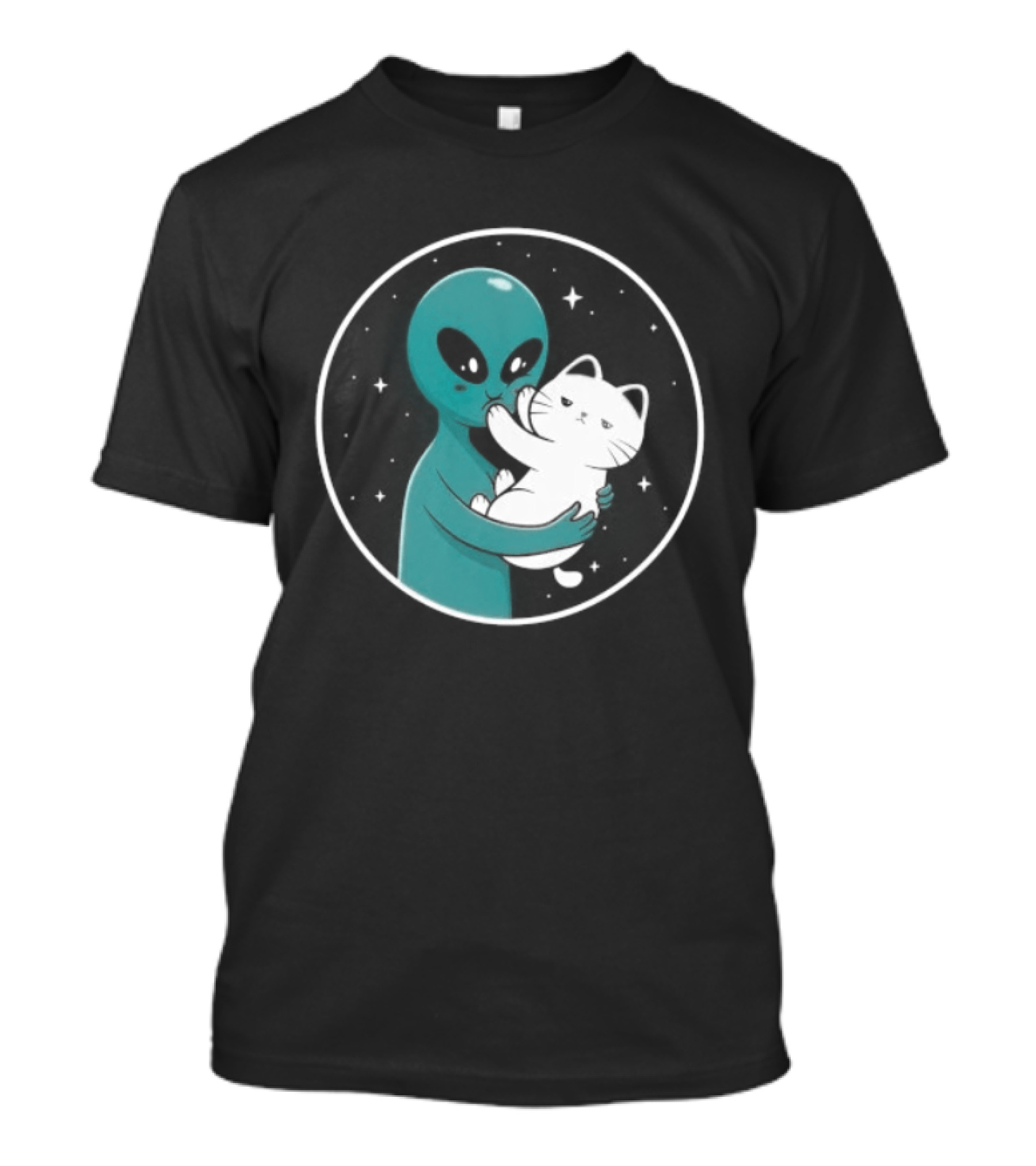 Even Aliens Love Cats Space Alien Embracing Kitty T-Shirt