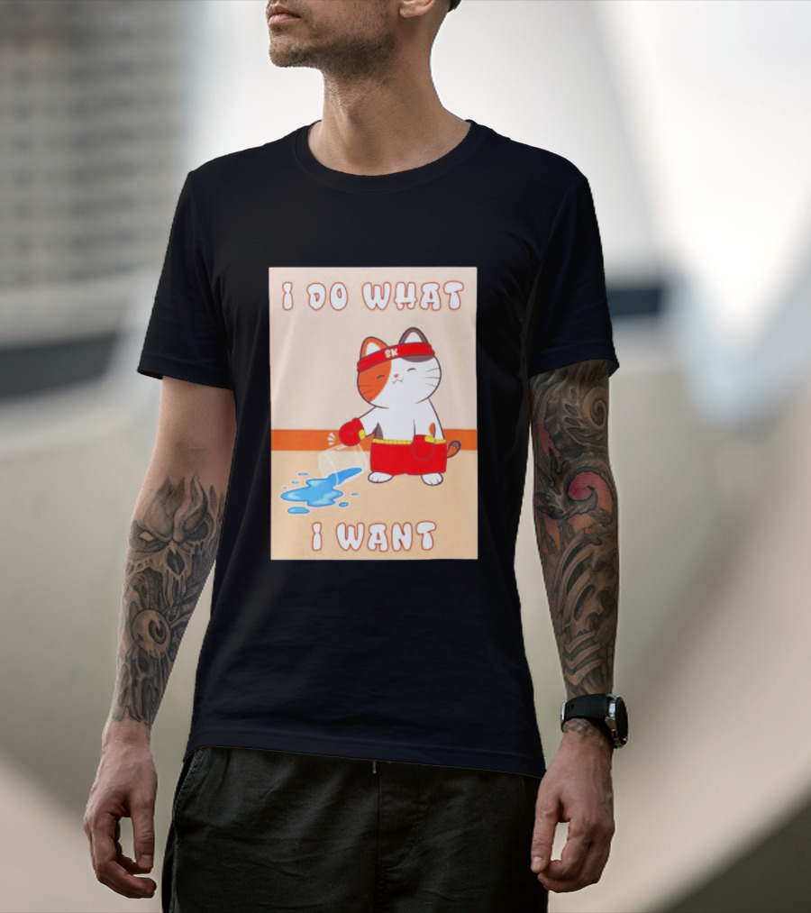 I Do What I Want Boxing Cat Spilled Water Red Gloves T-Shirt