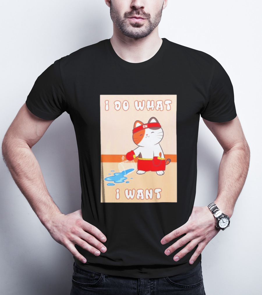 I Do What I Want Boxing Cat Spilled Water Red Gloves T-Shirt