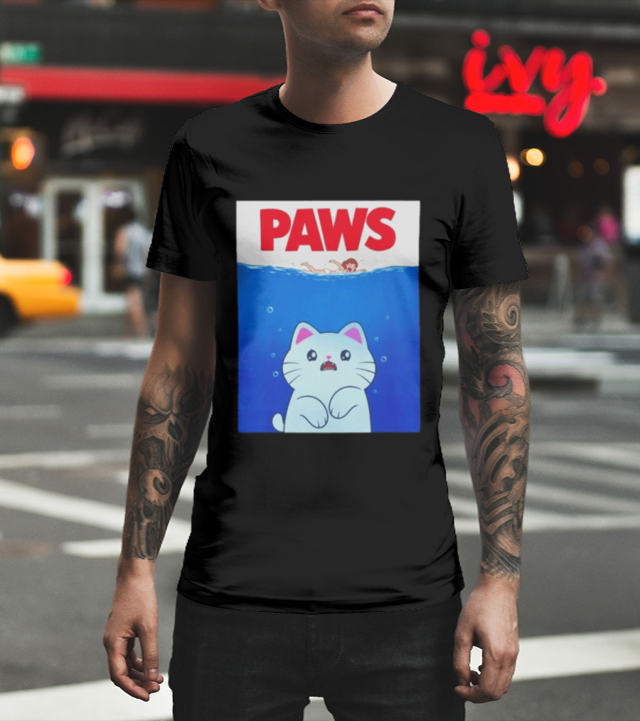 Paws Cat Parody Movie Jaws T-Shirt