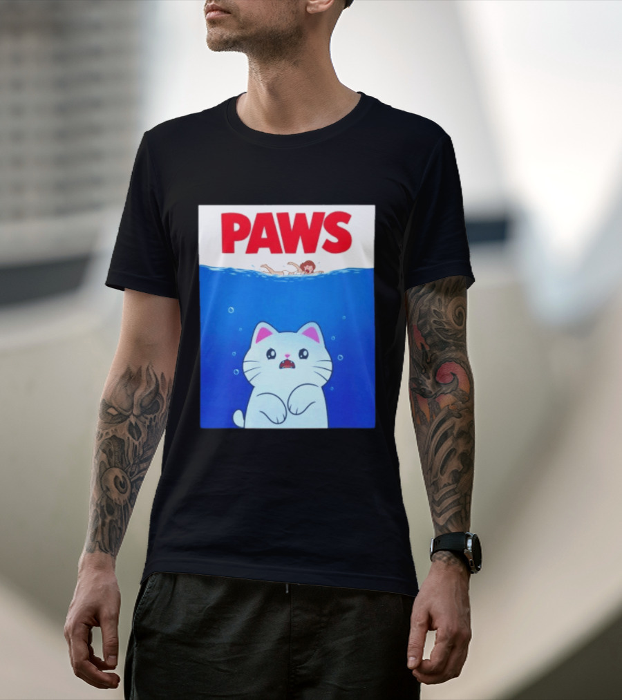 Paws Cat Parody Movie Jaws T-Shirt