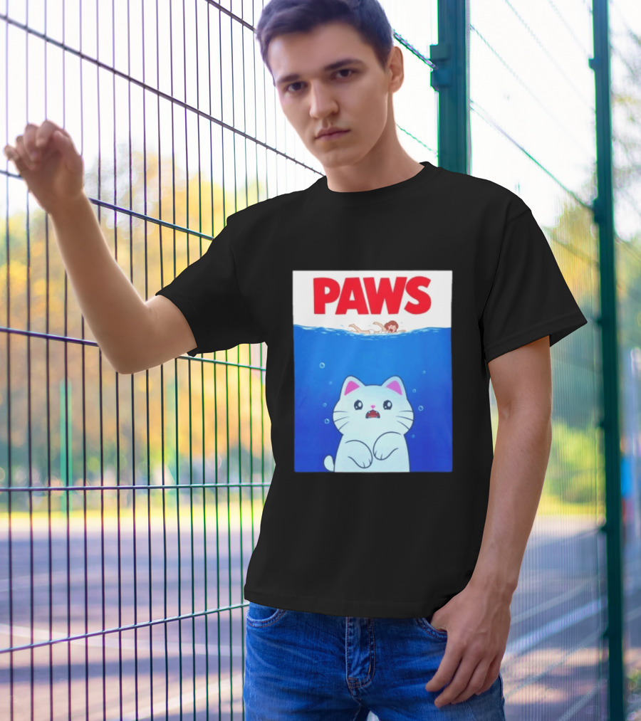 Paws Cat Parody Movie Jaws T-Shirt