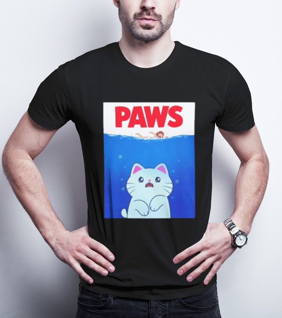 Paws Cat Parody Movie Jaws T-Shirt