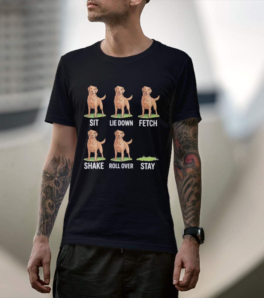 Sit Lie Down Fetch Shake Roll Over Stay Golden Retriever T-Shirt
