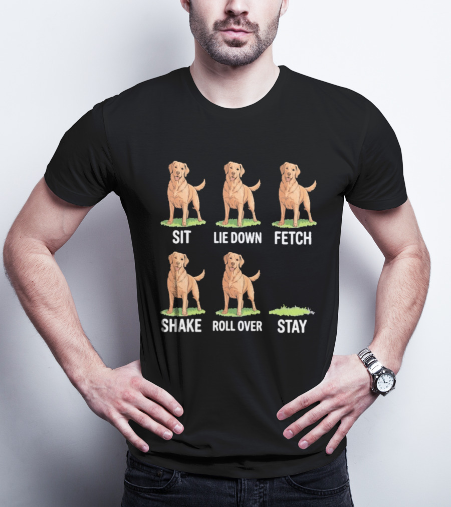 Sit Lie Down Fetch Shake Roll Over Stay Golden Retriever T-Shirt