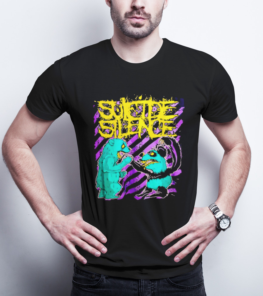 Suicide Silence Bears And Pandas Face Off In Striped Painting T-Shirt