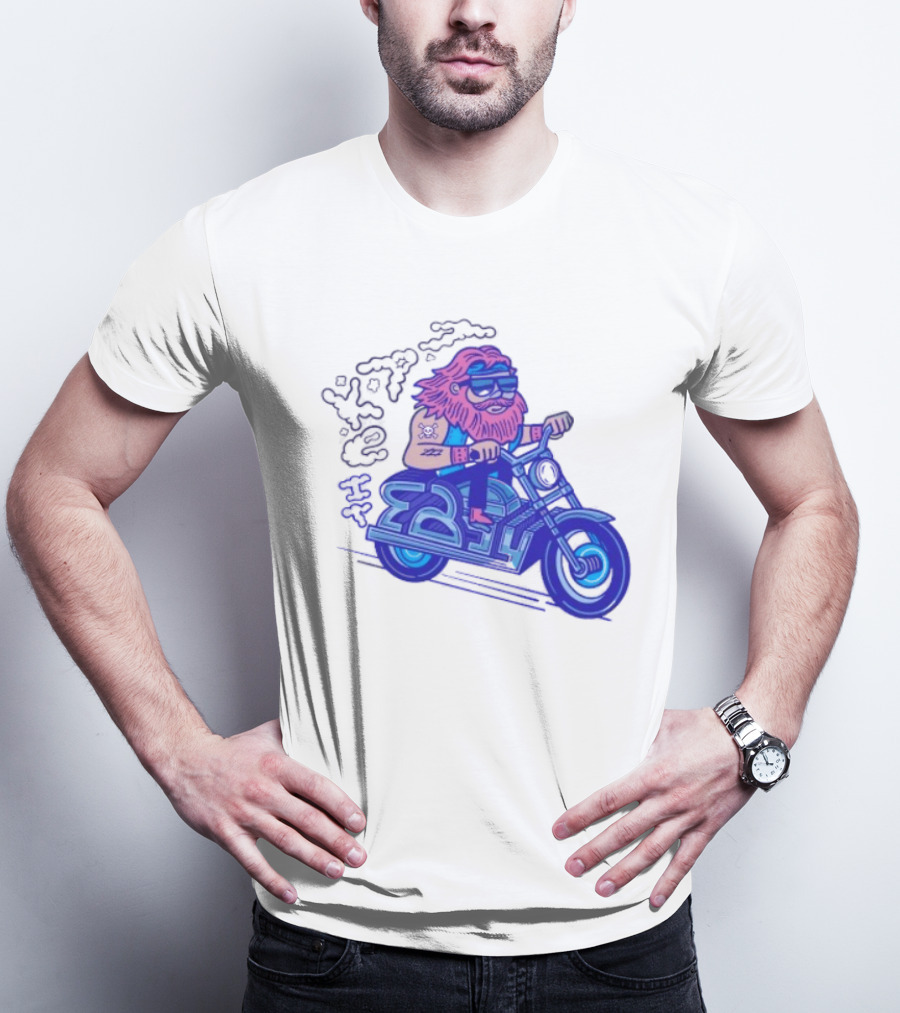 Billy Biker Cartoon Motorcycle Bearded Man T-Shirt