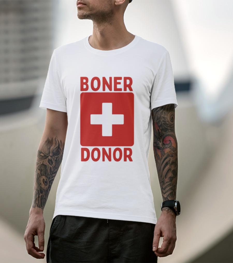 Boner Donor Sarcastic Adult Humor Red Cross T-Shirt
