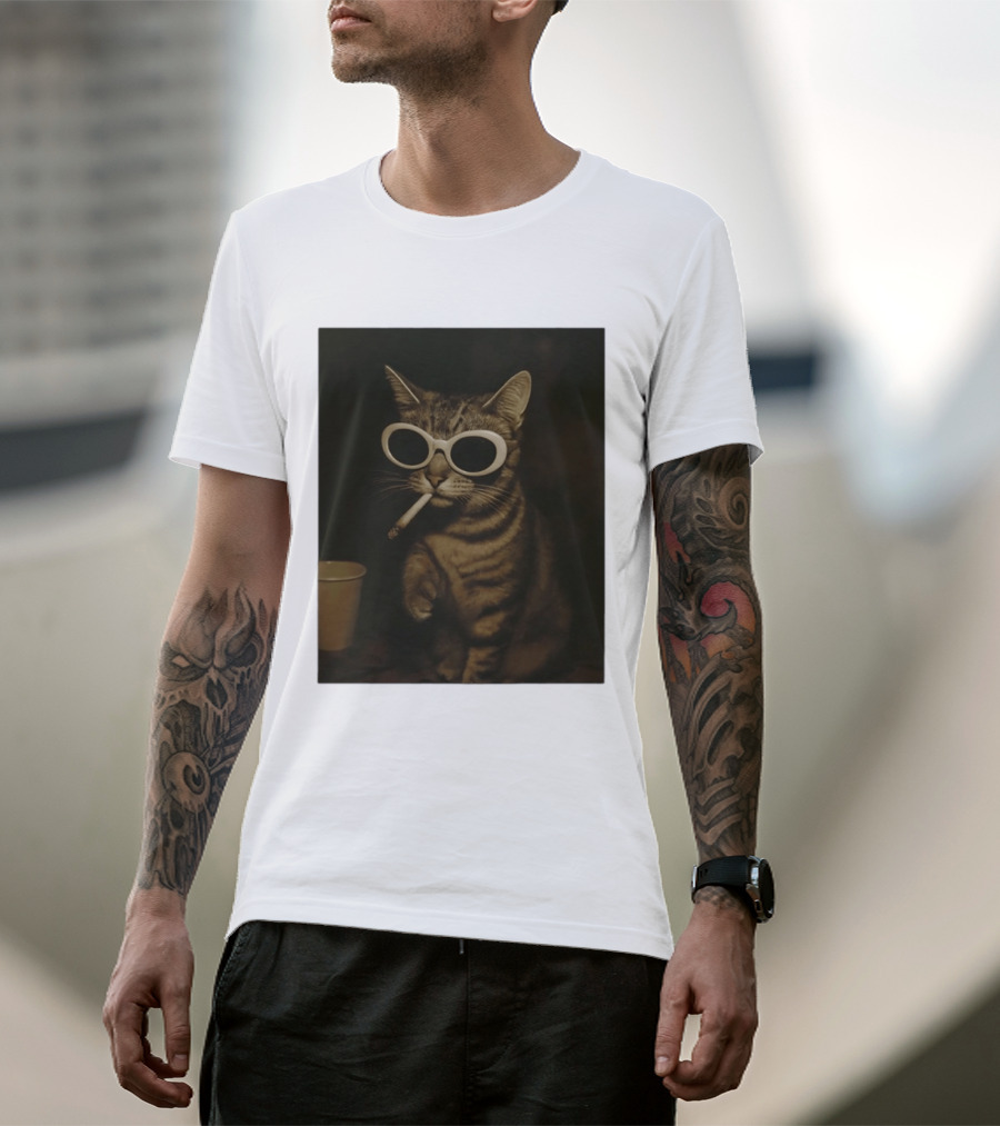 Cool Cat Smoking Sunglasses Meme Iconic Photo T-Shirt