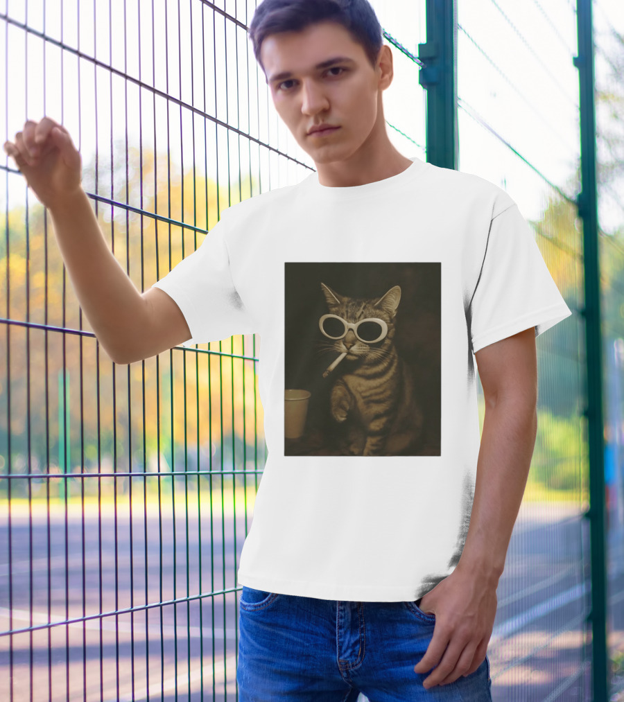 Cool Cat Smoking Sunglasses Meme Iconic Photo T-Shirt