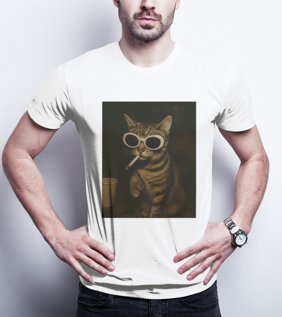 Cool Cat Smoking Sunglasses Meme Iconic Photo T-Shirt