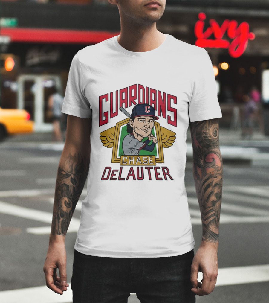 Guardians Chase DeLauter Baseball Caricature T-Shirt