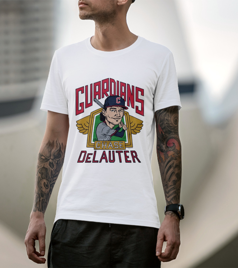 Guardians Chase DeLauter Baseball Caricature T-Shirt