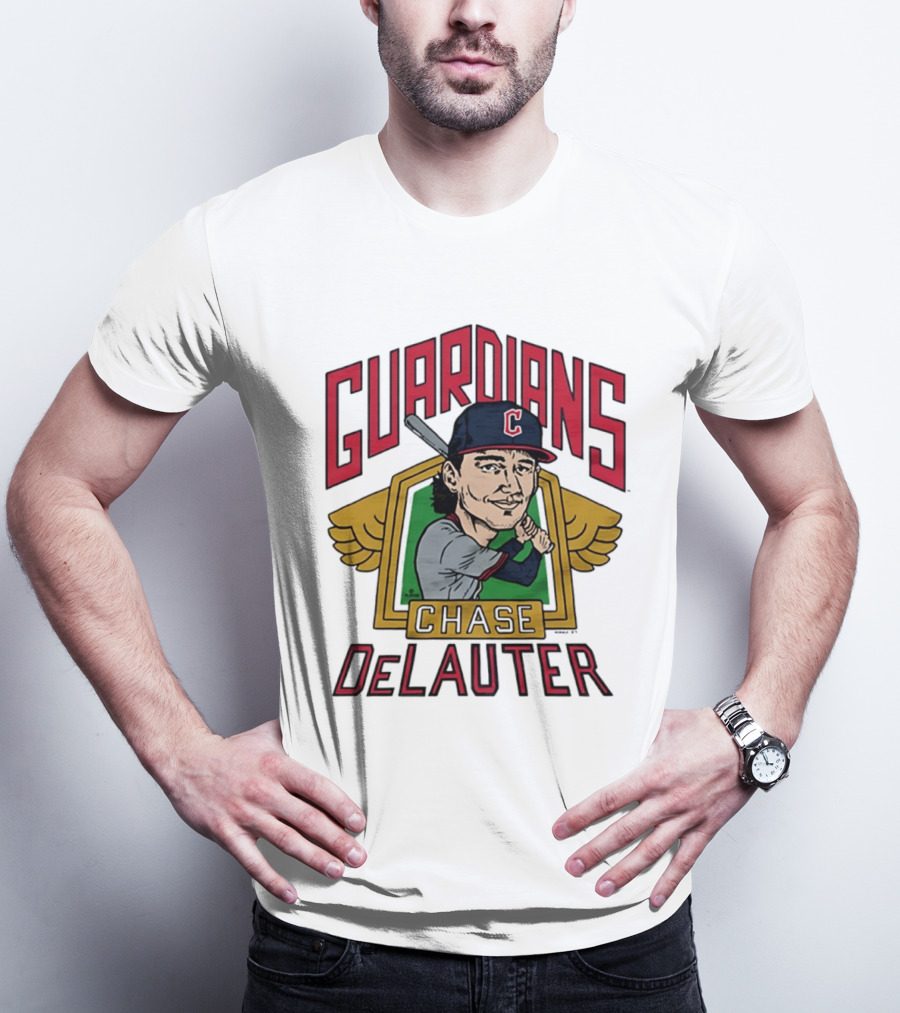 Guardians Chase DeLauter Baseball Caricature T-Shirt