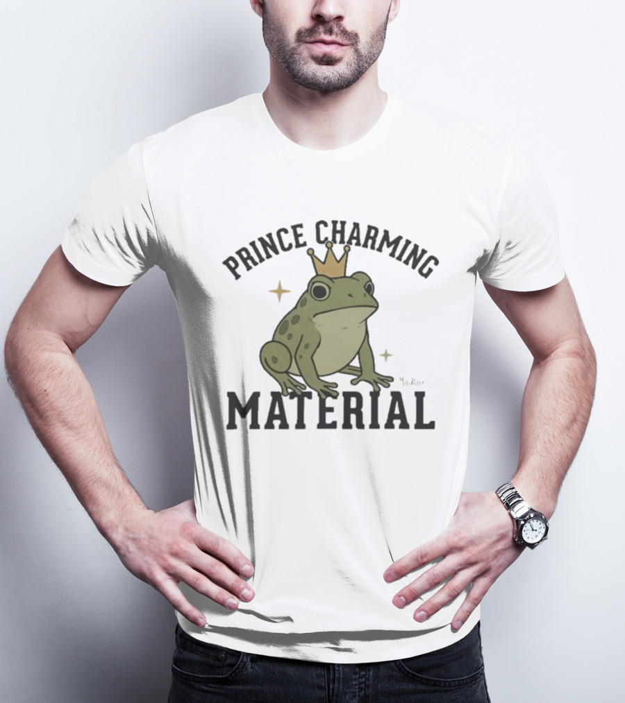 Prince Charming Material Frog With Crown And Stars T-Shirt