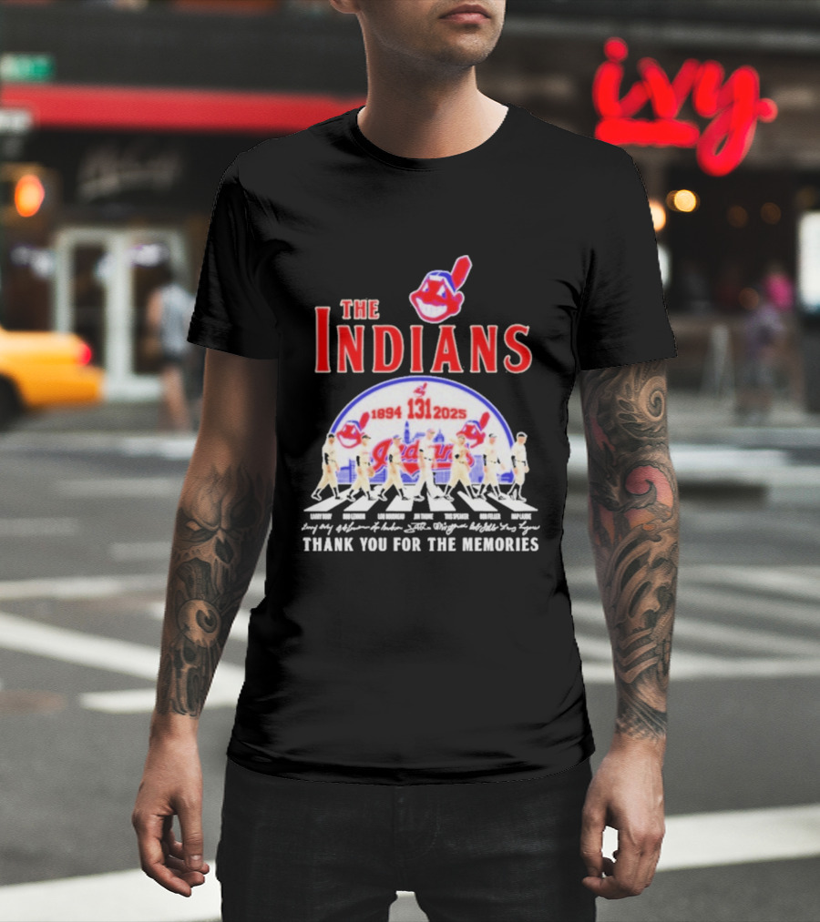 The Cleveland Indians 131st Anniversary 1894 2025 Thank You For The Memories Abbey Road Signatures T-Shirt