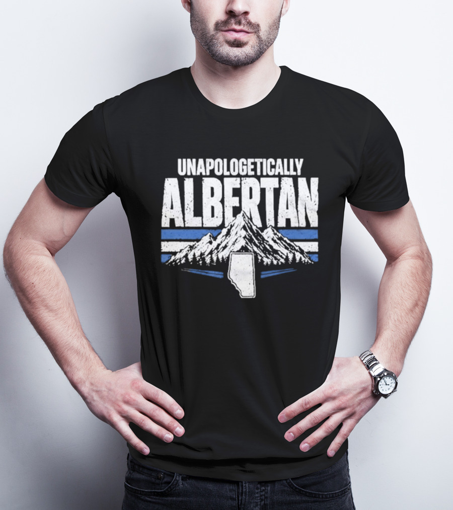 Unapologetically Albertan Alberta Map Mountains Stripes T-Shirt