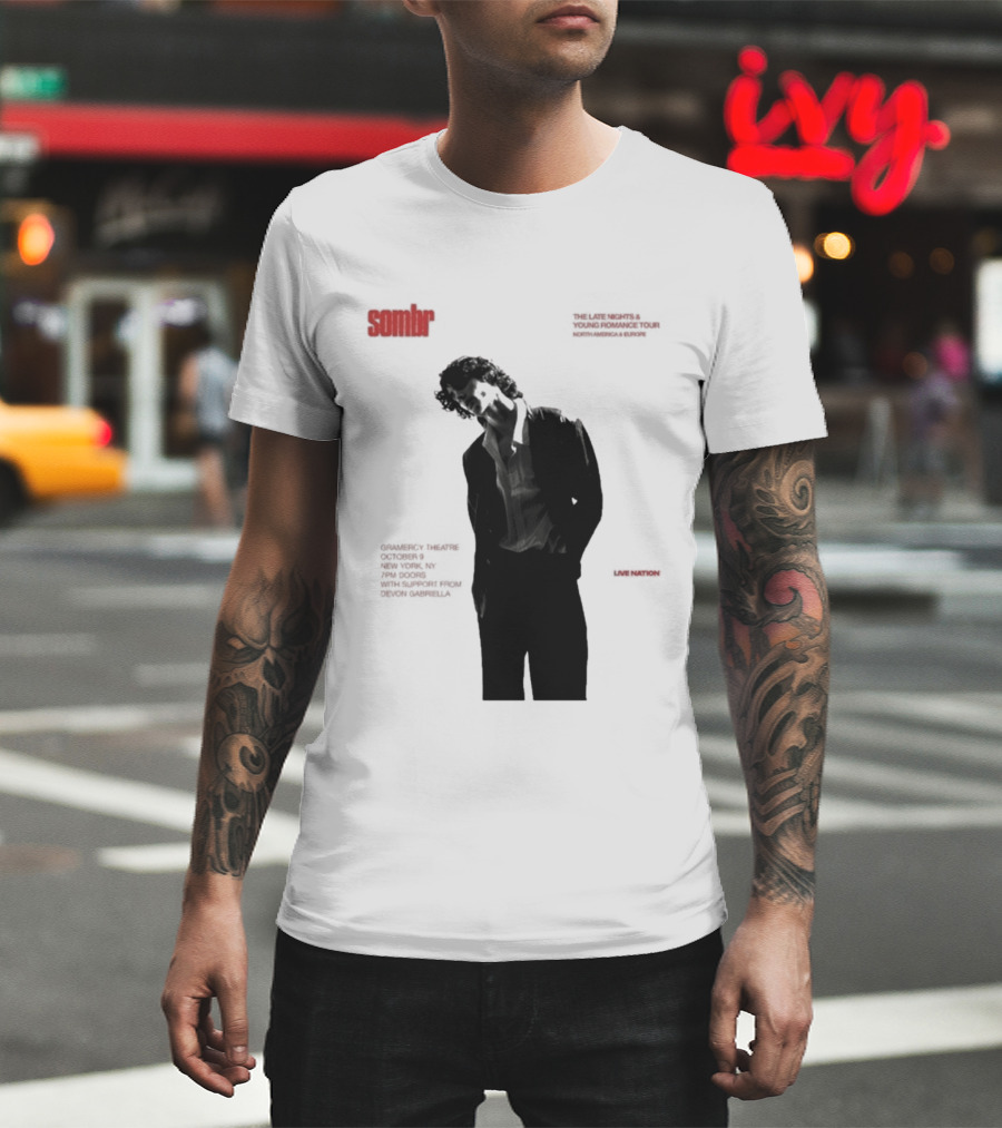 Sombr The Late Nights And Young Romance Tour Dates 2025 North America And Europe T-Shirt