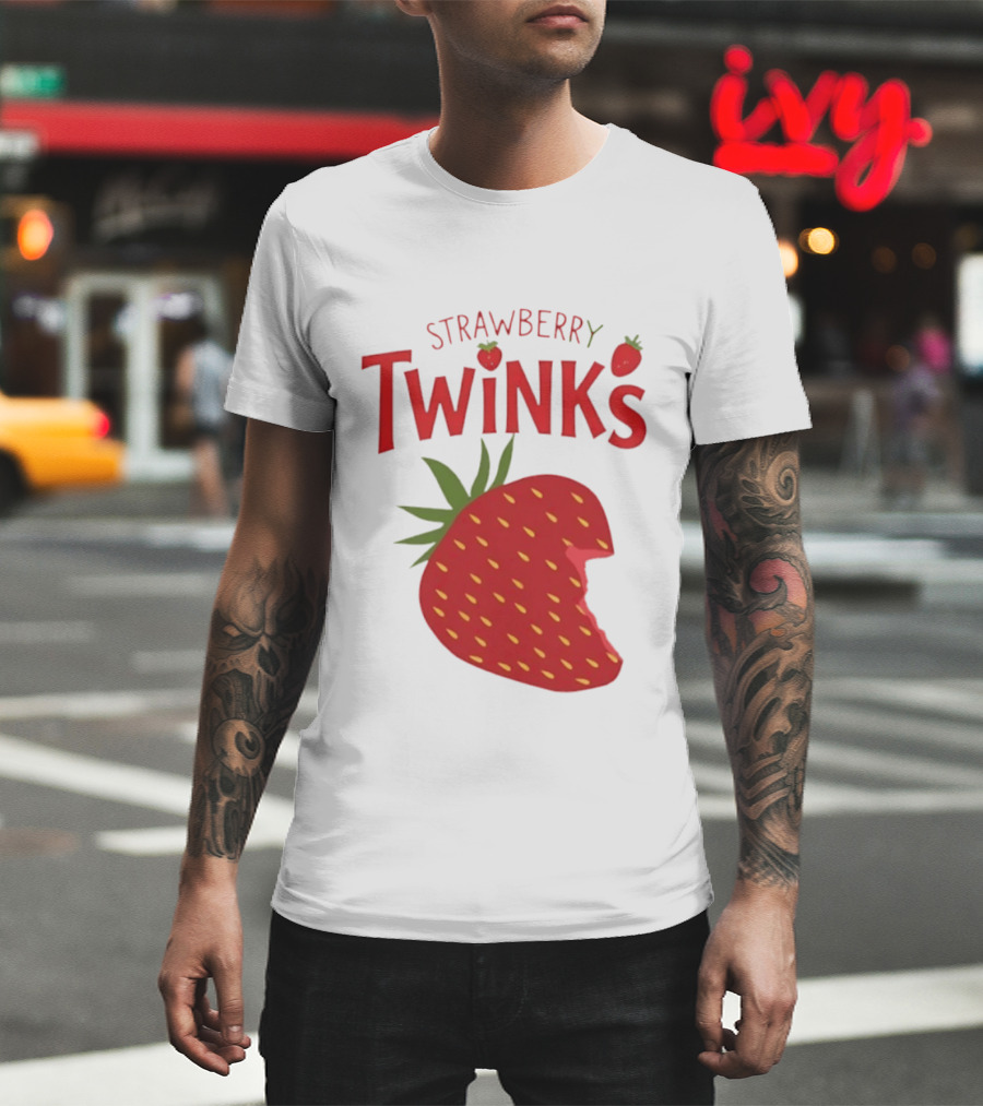 Strawberry Twinks With Bitten Strawberry Motif T-Shirt