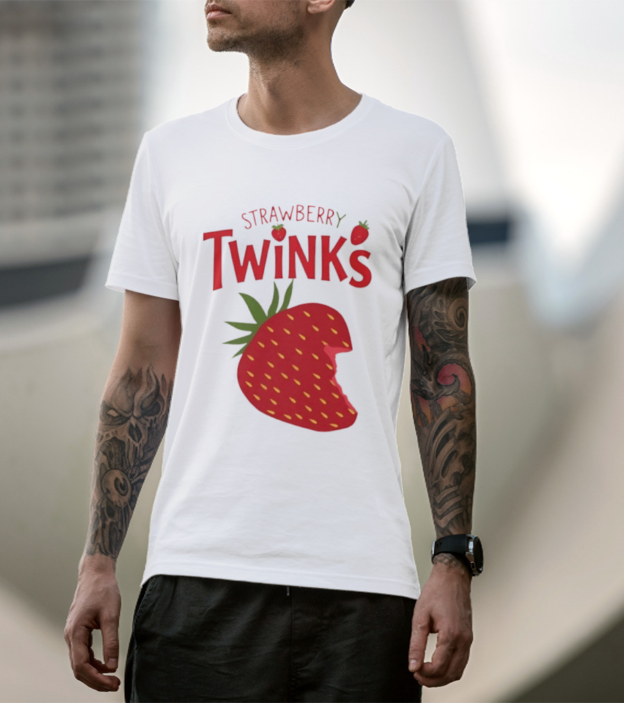 Strawberry Twinks With Bitten Strawberry Motif T-Shirt