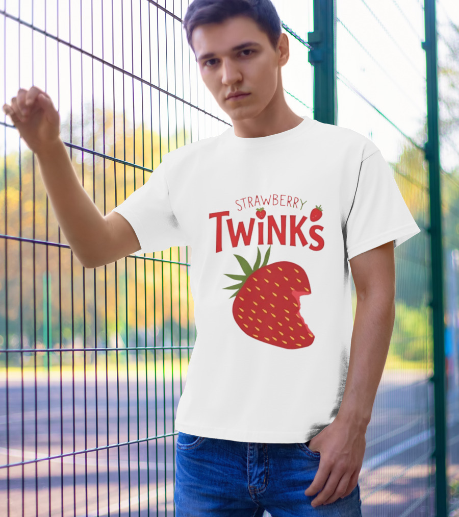 Strawberry Twinks With Bitten Strawberry Motif T-Shirt