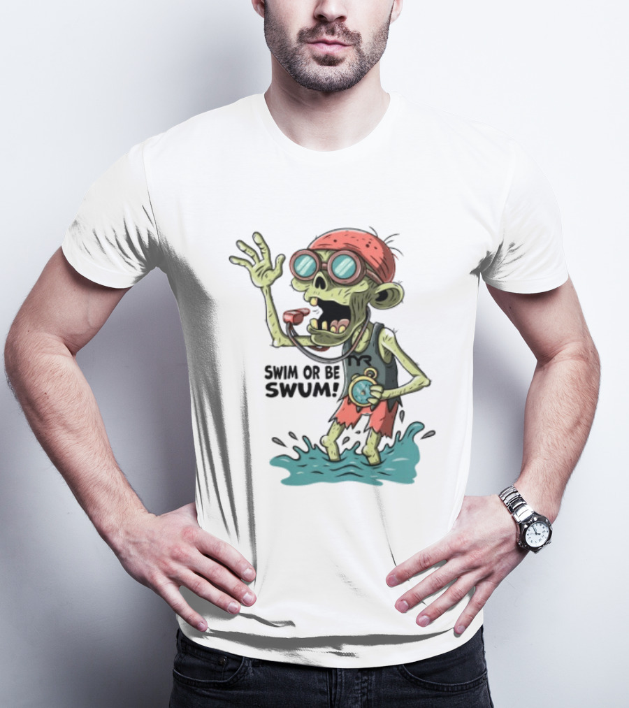 Swim Or Be Swum Zombie Lifeguard With Stop And Whistle T-Shirt
