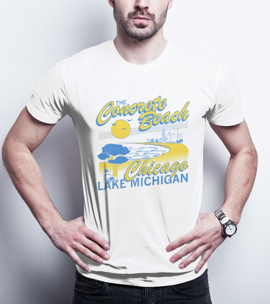 The Concrete Beach Sun Illustration Chicago Lake Michigan T-Shirt