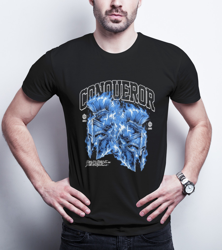 Conqueror Spartan Helmets Blue Fire Blaze T-Shirt