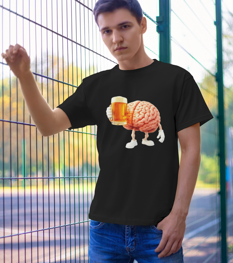 Brain Holding A Beer Drinking Anatomy Fun Humor T-Shirt