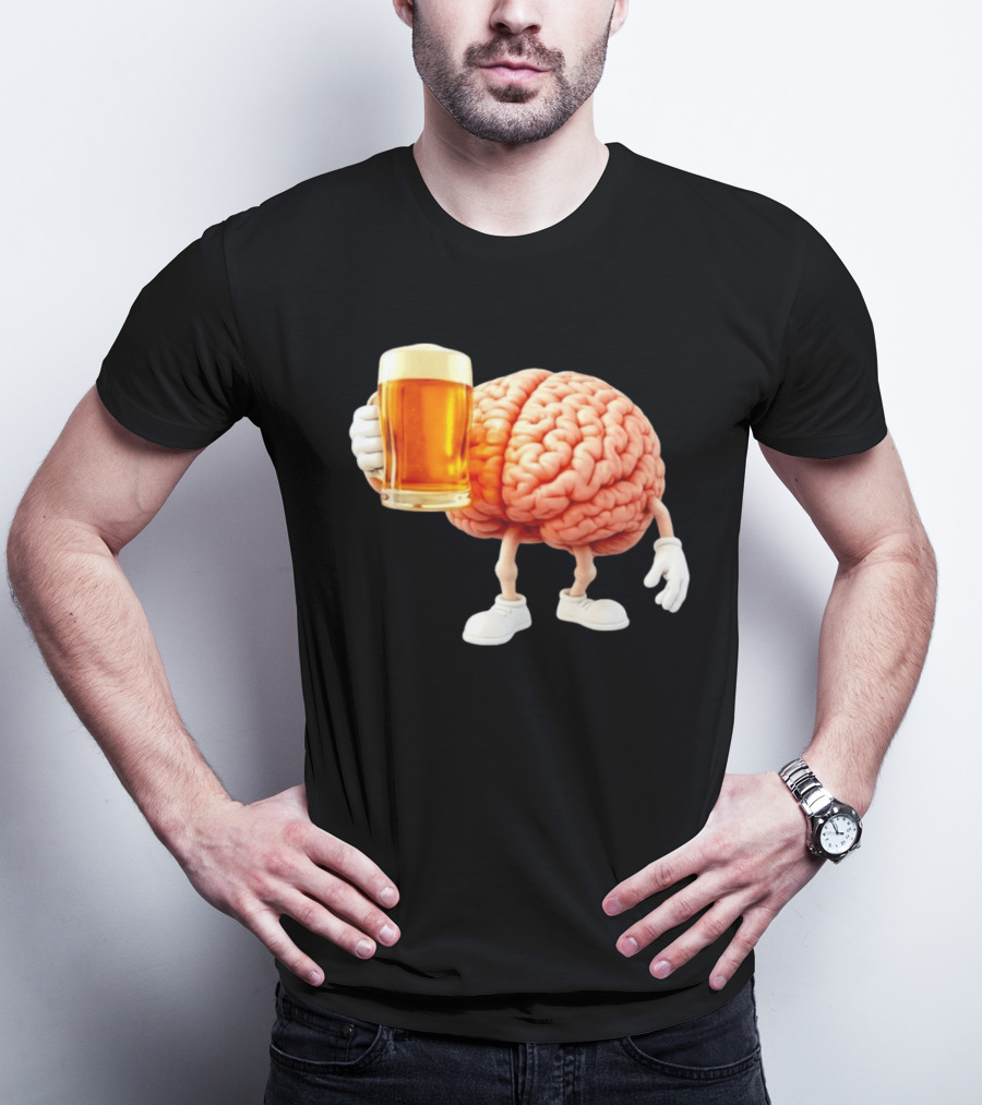 Brain Holding A Beer Drinking Anatomy Fun Humor T-Shirt