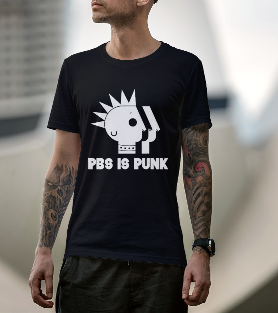 PBS Is Punk Distressed Style Mohawk Head Everyday Wear T-Shirt