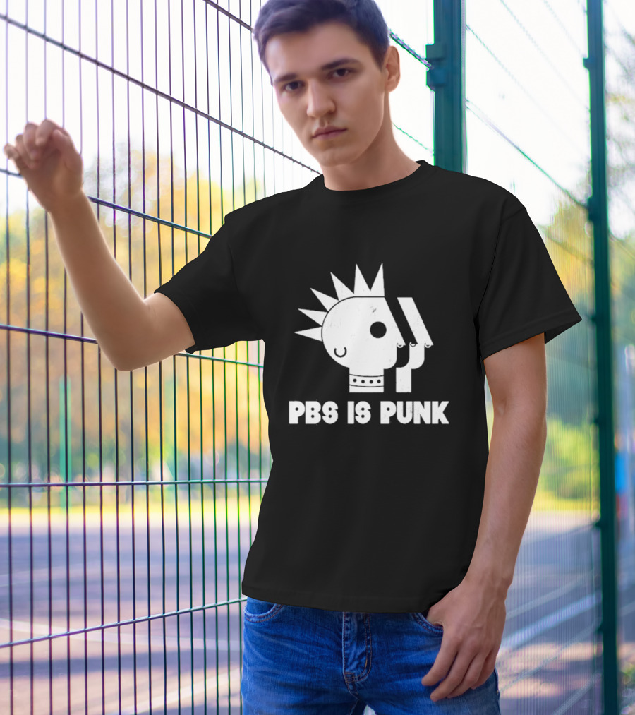PBS Is Punk Distressed Style Mohawk Head Everyday Wear T-Shirt