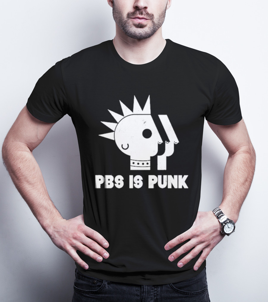 PBS Is Punk Distressed Style Mohawk Head Everyday Wear T-Shirt