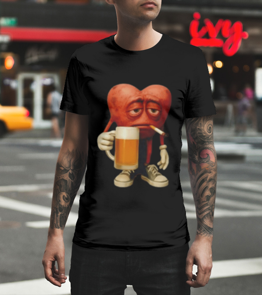 Your Heart Smoking Cigarette And Holding Beer In Sneakers T-Shirt