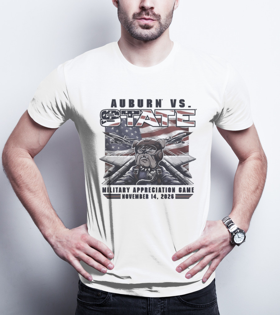 Auburn Vs State Military Appreciation Game November 14 2026 Bulldog And American Flag T-Shirt