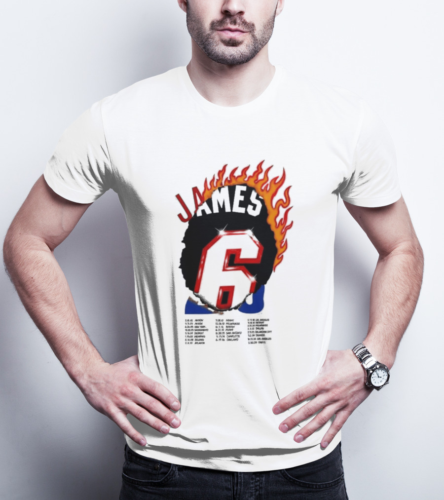 James 6 Flame Basketball Legend Bold Number Rugged T-Shirt