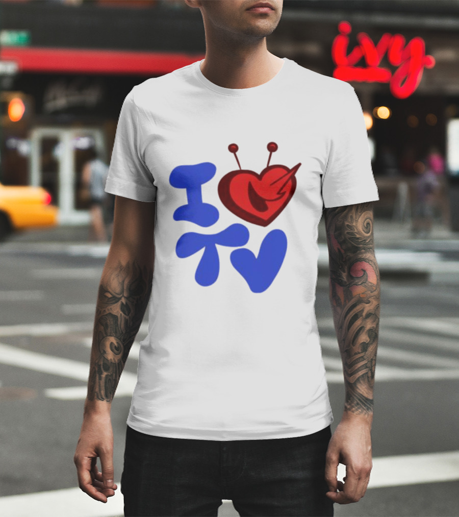I Love TV Blue Red Heart Antenna T-Shirt