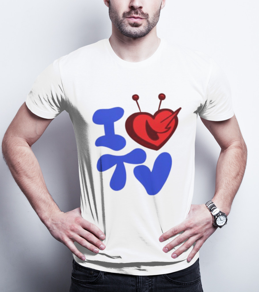 I Love TV Blue Red Heart Antenna T-Shirt