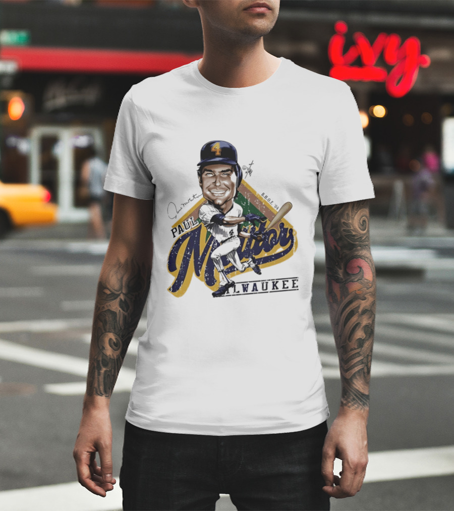 Paul Molitor Milwaukee Brewers Number 4 Bruce Stark Caricature HOF T-Shirt