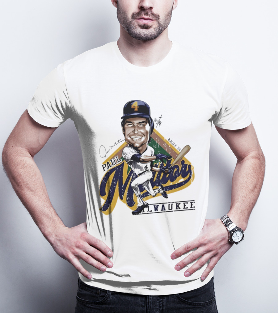 Paul Molitor Milwaukee Brewers Number 4 Bruce Stark Caricature HOF T-Shirt