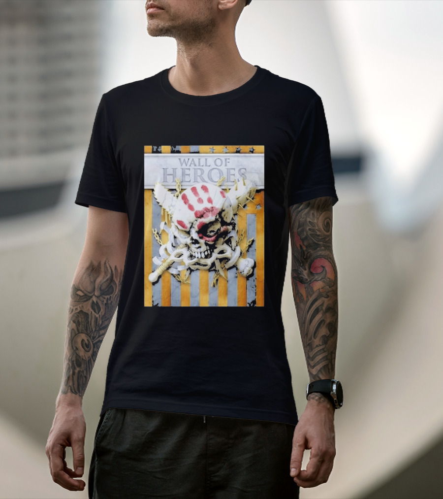 Five Finger Death Punch Wall Of Heroes Skull Chains Barbed Wire American Flag T-Shirt