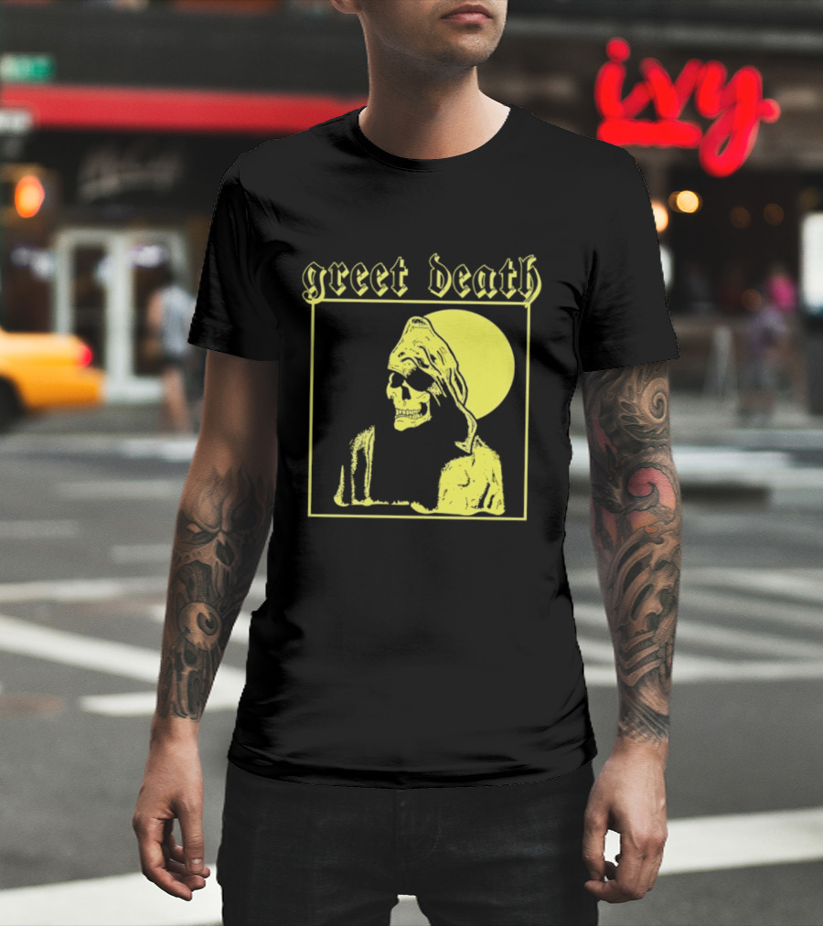Greet Death Grim Reaper Band Alternative Rock Skeleton Halo T-Shirt